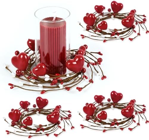 Amazon.com: Valentine's Day Red Rose Candle Rings Artificial Rose Flowers Candle Rings Wreaths ...