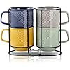 Amazon.com: Adewnest Stackable Coffee Mugs with Rack: 13 oz Stacking ...