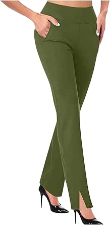 Amazon.com: Dress Pants for Womens High Waisted Split Bottoms Tummy ...