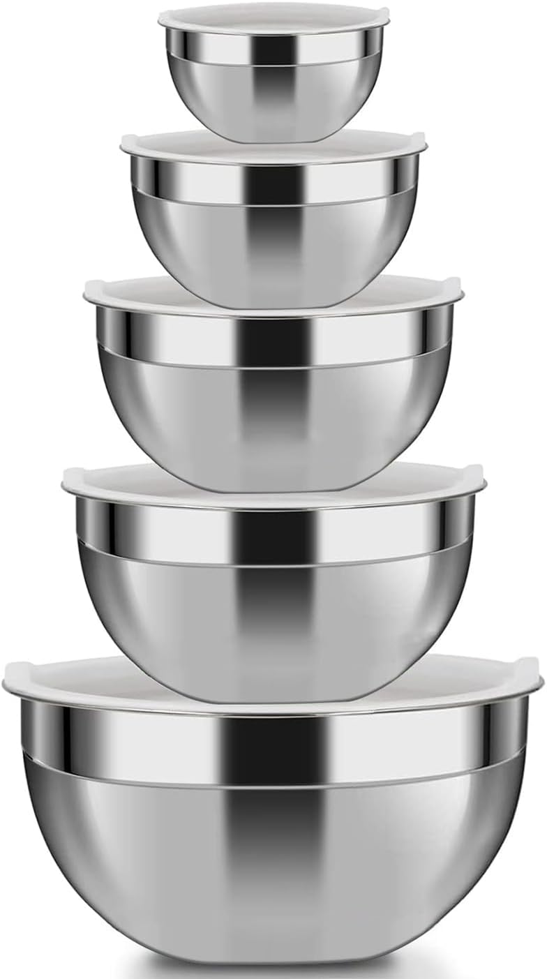 Amazon.com: YUNYDSM Mixing Bowls, 5Pcs Stainless Steel Mixing Bowl Set ...