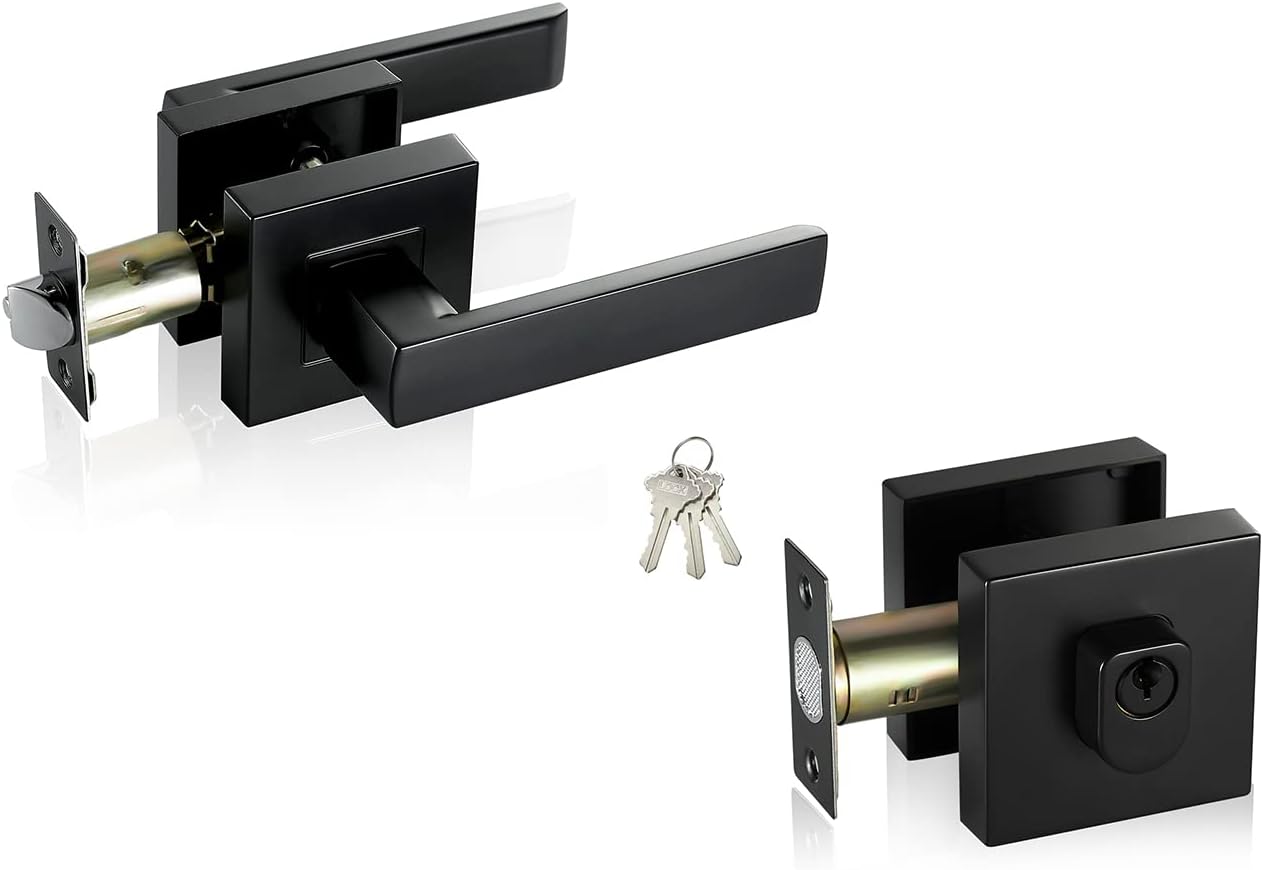 Sensimax Contemporary Square Entry Door Lever with Deadbolt, Double ...