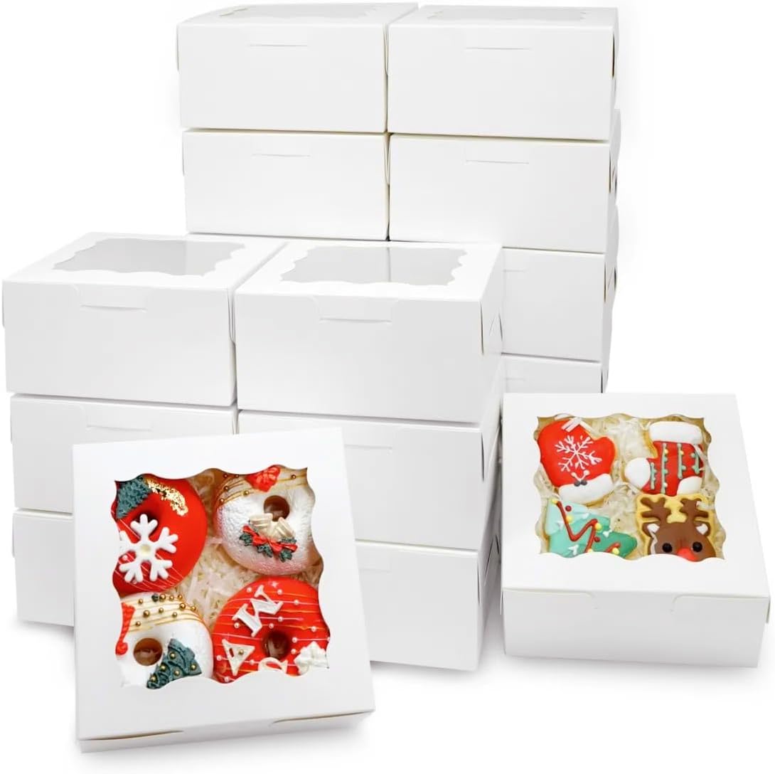 XINHPKGG 50 Pack Cookie Boxes 6x6x3 Inch Bakery Boxes with Window Treat ...
