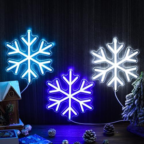 ROCEEI 3 Pcs Snowflake Neon Sign, Snowflake Neon LED Lights Winter Neon ...