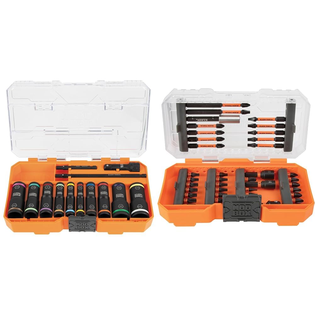 Klein Tools 65239 20-Piece Flip Socket Set with 33801 40-Piece Impact ...