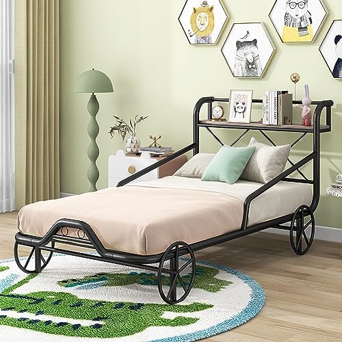 Amazon.com: Twin Bed Frame with Storage Shelf and Four Wheels, Race Car ...