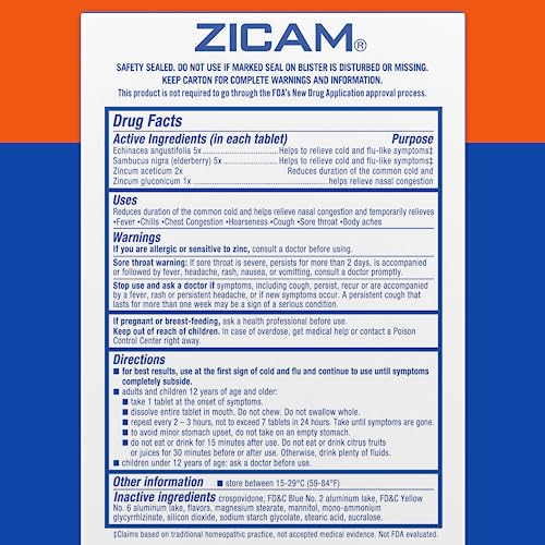 Zicam Cold & Flu-Like Symptoms with Echinacea and Sambucus, Homeopathic ...