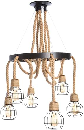 Lampara Colgante Vintage Cuerda Mecate Vintage Soga 6 Luces Moderno ...