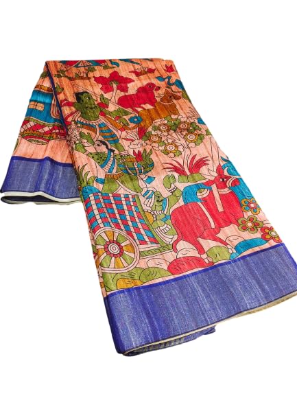 Buy SATIKA VASTRAM Womens Kalamkari Tussar Silk Saree Madhubani Print ...