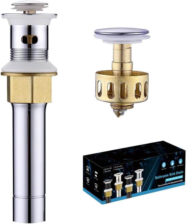 Matel Pop Up Drain Stopper with Overflow for Bathroom Sink, Brushed ...