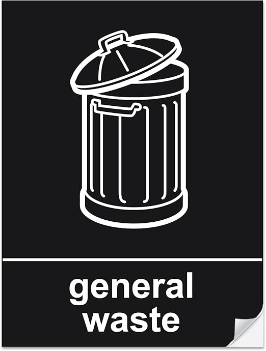 SAFESIGN General Waste Sign - Self Adhesive PVC Stickers - 150mm x ...