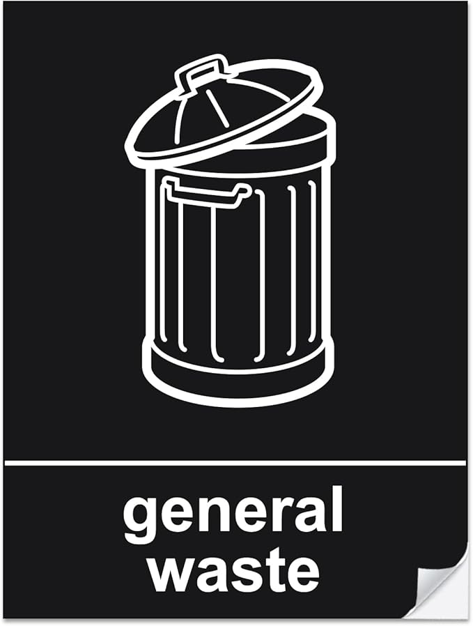 SAFESIGN General Waste Sign - Self Adhesive PVC Stickers - 150mm x ...