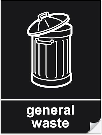 SAFESIGN General Waste Sign - Self Adhesive PVC Stickers - 150mm x ...