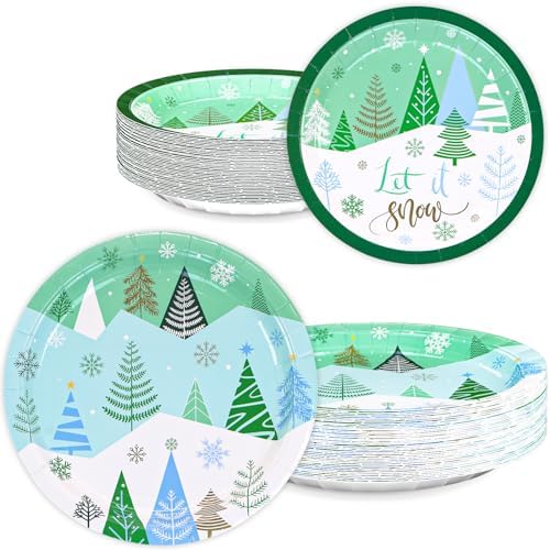 Amazon.com: ECOHOLA Winter Party Dinnerware Set, 9.2" Paper Dinner ...