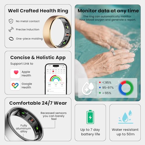 EOGBM Smart Health Ring for Women Men，Health Tracker Ring with Heart ...