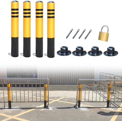 Parking Barrier, 4 PCS Removable Parking Bollard Pipe, Safety Barrier ...