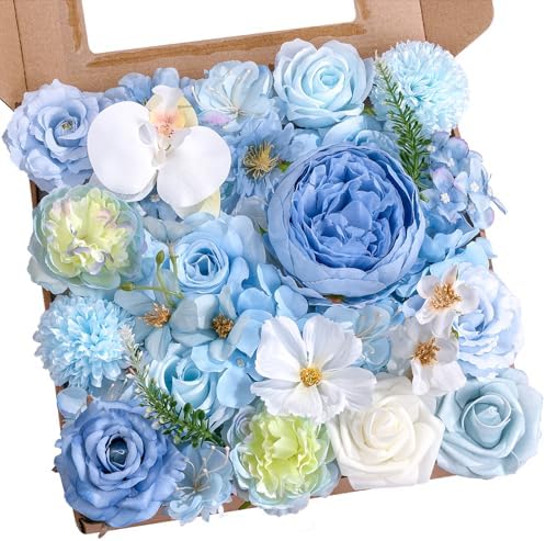 Amazon.com: SWNAWE Baby Blue Flowers Artificial Roses Combo Set Fake ...