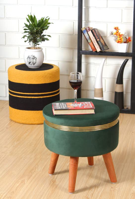Interiors Spot Ottoman Pouffes Sitting Mudda Puffy Wooden Leg Stool For ...