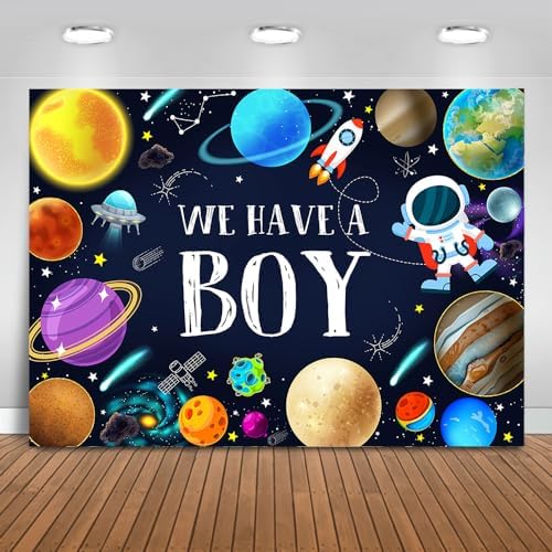 Amazon.com : Mocsicka We Have A Boy Backdrop Outer Space Rocket ...
