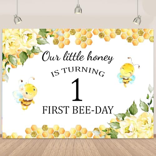Amazon.com : First Bee-Day Happy Birthday Backdrop Bee 1st Birthday ...