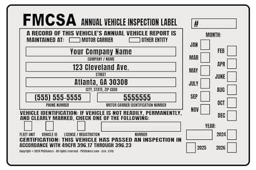 Amazon.com: Personalized Annual DOT FMCSA Vehicle Inspection Decal ...