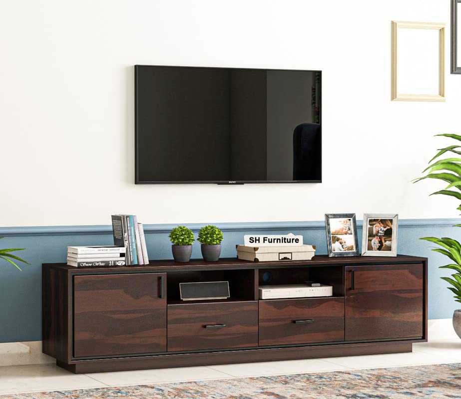 Buy SH Furniture Sheesham Wooden Entertainment TV Unit with 2 Shelf ...