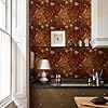 REDAMANCY Wallpaper, Red Golden Birds Boho Peony, Vintage Peel and ...