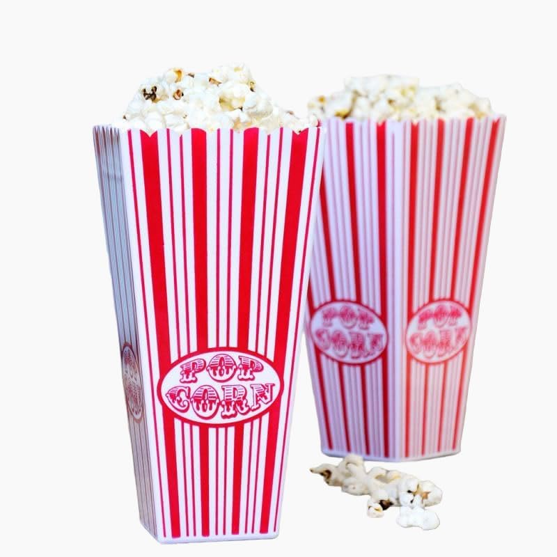 Red and White Plastic Open-Top Popcorn Boxes Reusable Movie Theater ...