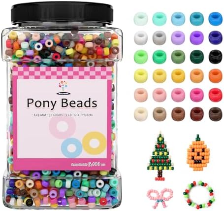 Amazon.com: Pony Beads, 2400pcs 24 Colors 6x9 mm Plastic Pony Beads for ...