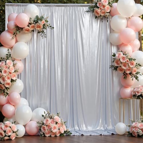 Amazon.com : 10ftx10ft Sequin Silver Backdrop Curtain for Parties ...