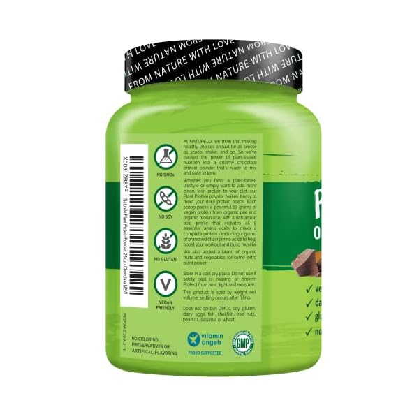 NATURELO Plant Protein Powder, Chocolate, 22g Protein - Non-GMO, Vegan ...