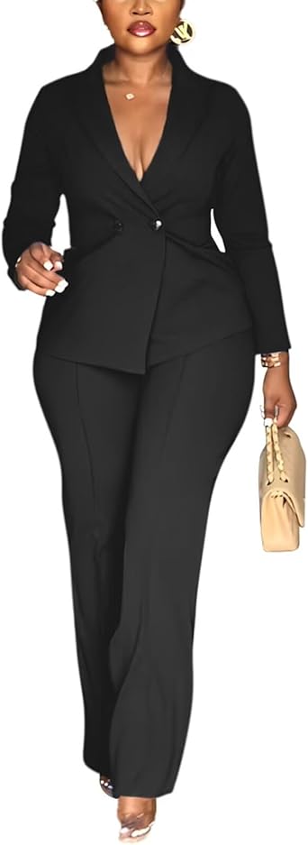 Kafiloe Women Double Breasted Blazer Pants Suit 2 Piece Outfits Casual ...