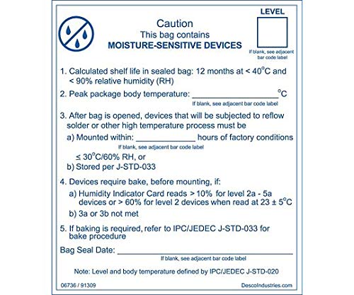 Amazon.co.jp: DESCO Label Moisture Proof Bags IPC/JEDEC J-STD 020 06736 ...