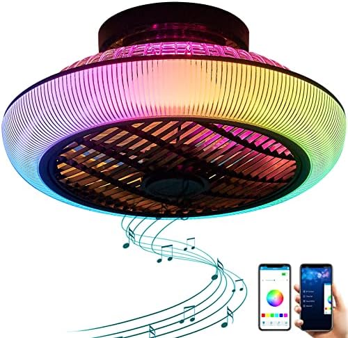 Liokoc Modern Ceiling Fan with RGB LED Lighting Remote - Low Profile ...