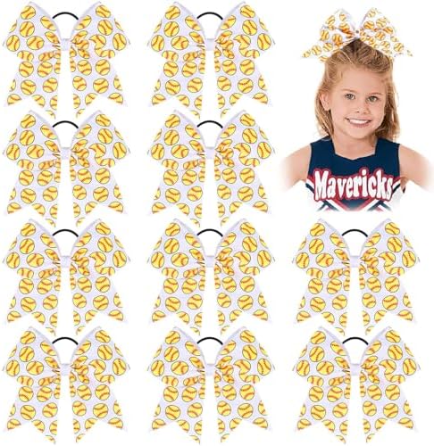 Amazon.com : 10 PCS 8" Large Glitter Softball Cheer Bows for ...