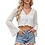 Women Tie Front Cropped Cardigan Crochet Bolero Shrug Sweater Bell ...