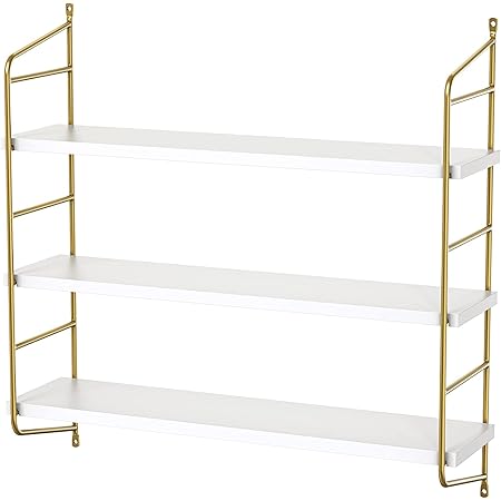 Amazon.com: J JACKCUBE DESIGN White and Gold Floating Shelf, 2 Tier ...