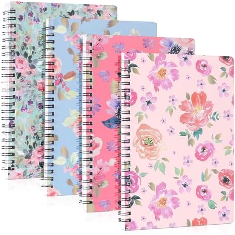Zuimei A5 Spiral Notebooks Bound 4 Pack Hardcover Notebook 160 Pages ...