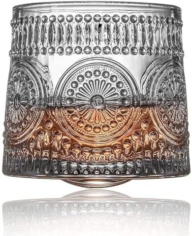 Jinelza Old Fashioned Dancing Whiskey Glass Set of 6 with Rotatable ...