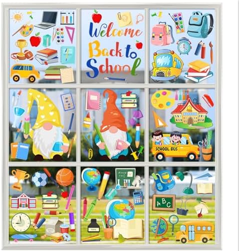 Amazon.com: Nezyo 92 Pieces 6 Sheets Back to School Window Clings PVC ...