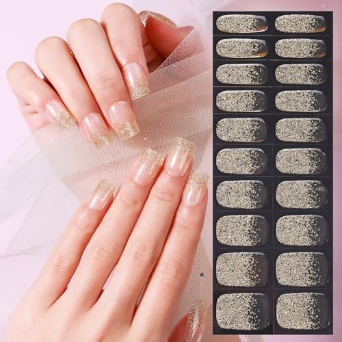 Amazon.com: TailaiMei Semi Cured Gel Nail Strips - (Transparent Gold ...