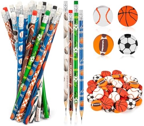 Amazon.com: LGFMGWH 96Pcs Sports Pencils and Erasers for Kids, Sports ...