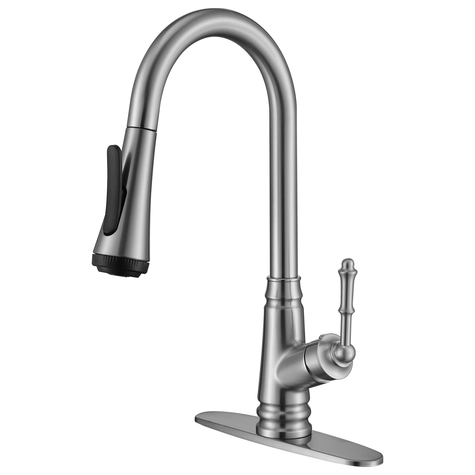 Single Handle High Arc Brushed Nickel Pull Out Kitchen Faucet, Single ...