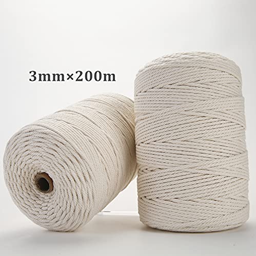 GOHOF Macrame Cord 3mm x 200m Premium Cotton Macrame Rope, 4 Strand ...