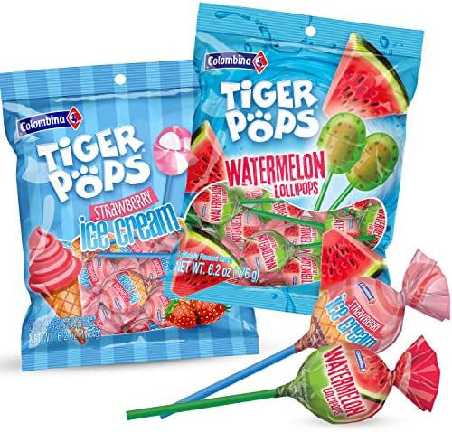 Amazon.com : Colombina Tiger Pops, Strawberry Ice Cream and Watermelon ...
