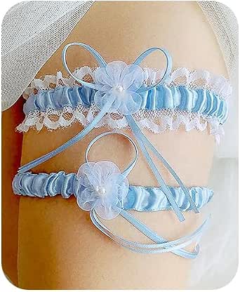 Amazon.com: 2 Pieces Wedding Garters for Bride Blue Lace Bowknot Leg ...