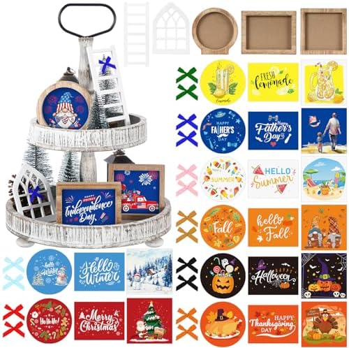 Amazon.com: Kigley 101 Pcs Interchangeable Seasonal Tiered Tray Decor ...