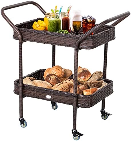 Amazon.com: Grand patio Outdoor Bar Cart with Wheels, 2-tier Wicker ...