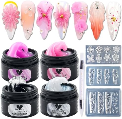 Amazon.com: Solid Builder Gel for Nails,4 Colors Non-Sticky 3D Nail ...