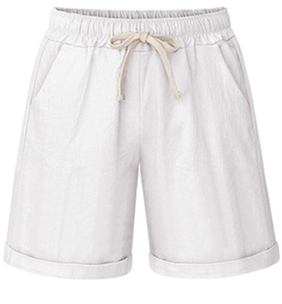 HOW'ON Women's Elastic Waist Casual Comfy Cotton Beach Shorts with ...