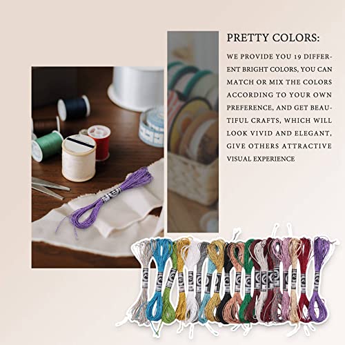19 pieces metallic embroidery thread, multi-coloured embroidery thread ...